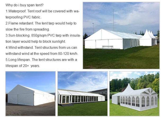 PVC Fabric 10x30 Party Tents , Outdoor White Marquee Tent Fire Prevention